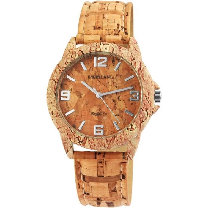 Montre Bracelet À Quartz Pour Femme En Cuir Et Liège Analogique[u3776 ...