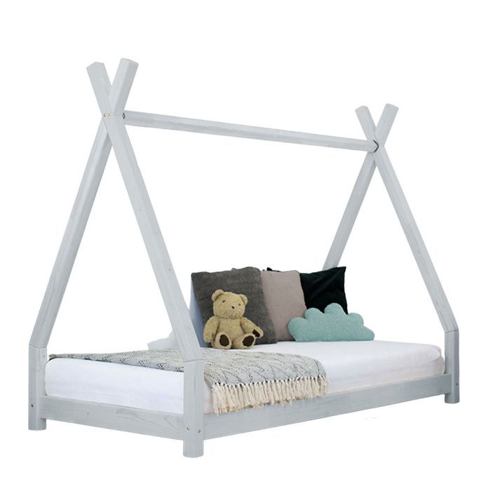 Lit tipi enfant NAKANA 80 x 180 gris clair - Cdiscount Maison