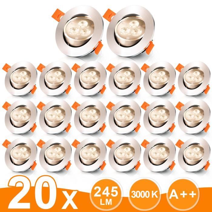 Ikodm 20x Spots LED encastrables orientables, 3W, Blanc Froid,Spots LED ...