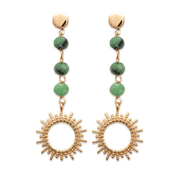 Boucles Plaqué Or 'Cléopatra' vert doré (rubis ziosite) - 30x11 mm ...