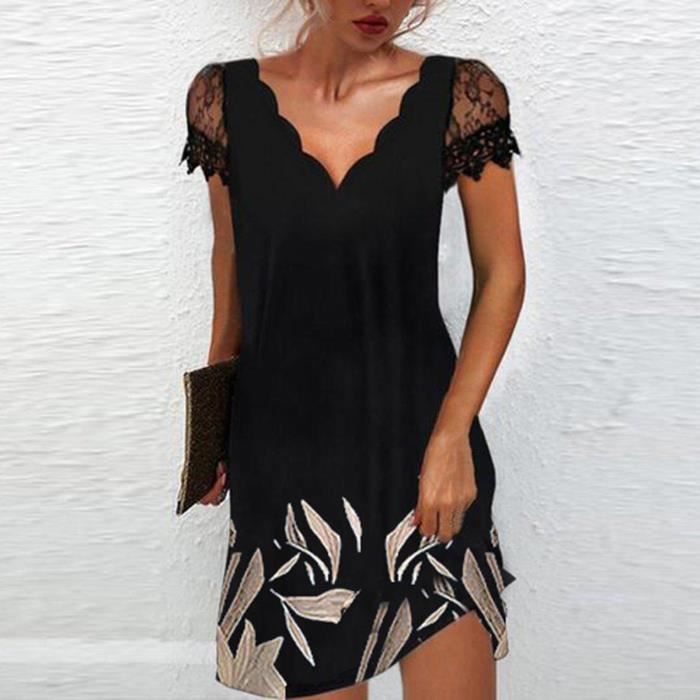 ROBE Impression florale OMM Mini robe haute taille Femmes manches ...