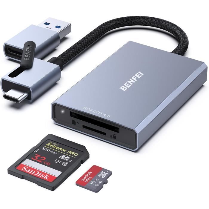 Lecteur De Carte Sd 4.0, Lecteur De Carte Mémoire Usb-C-Usb-A 2-En-1 ...