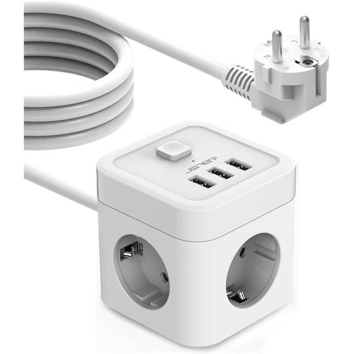 Multiprise Cube Avec Usb,Bloc Multiprise 3 Prises Avec 3 Ports Usb Chargeur (3680W 16A ...