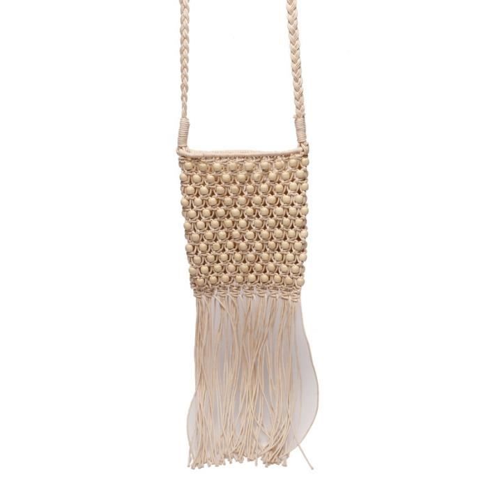 Handmade Rope Woven Handbag Knitted Rattan Summer Beach Bag Tassel ...