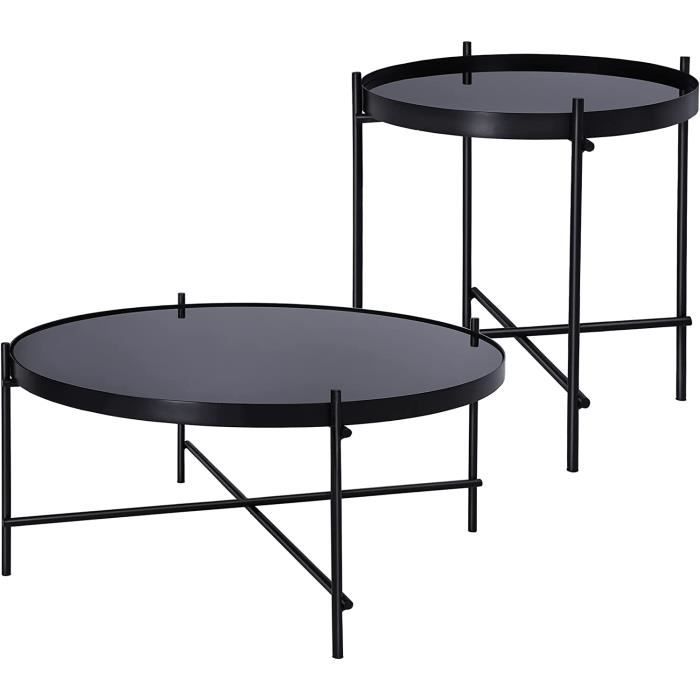 WOMO-DESIGN Table Basse Set 2 Pièces Ø43x45 + Ø75x35 cm Ronde, Noir, en ...