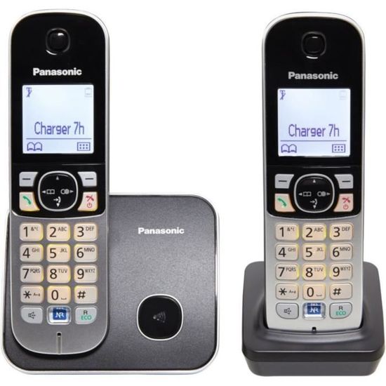 Téléphone résidentiel sans fil PANASONIC KX-TG6812 - Duo - Argent et noir - Répertoire 120 noms ...