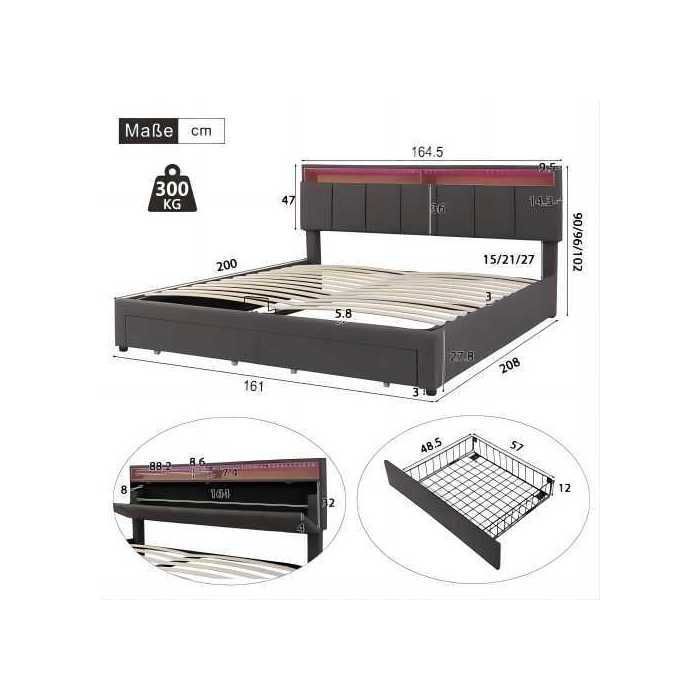 DADEA Lit Coffre 160x200 avec Led,Lit Rembourré Led Hydraulique,Lit ...