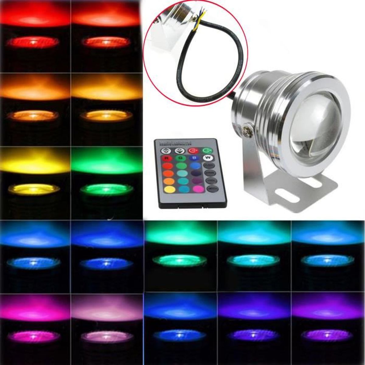 10W LED Spot Projecteur Exterieur IP68 en Aluminium RGB 16 Couleur 12V ...
