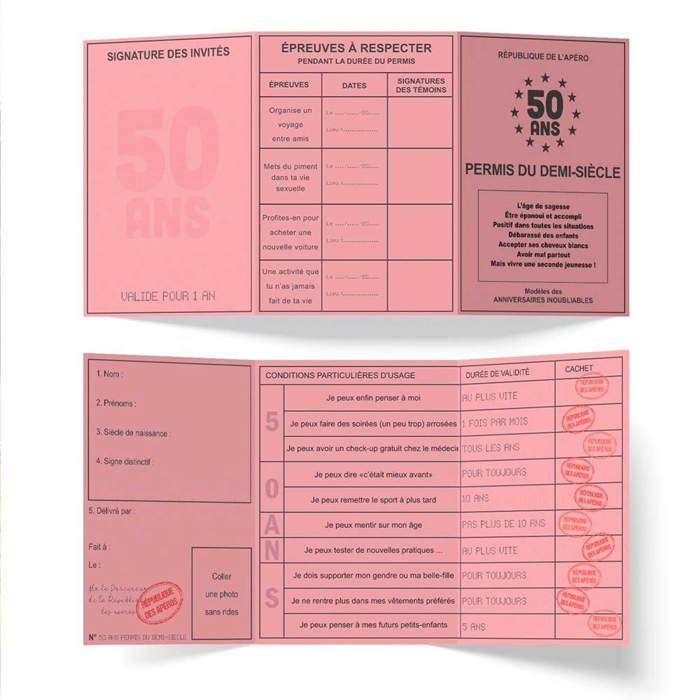 STC - Faux Permis Humoristique 50 ans 'Permis du Demi-Siècle ...