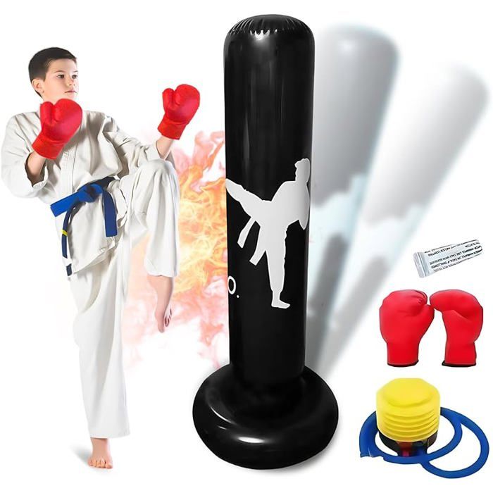 Kids Punching Bag with Boxing Gloves 160cm, Stable Inflatable Punch Bag ...