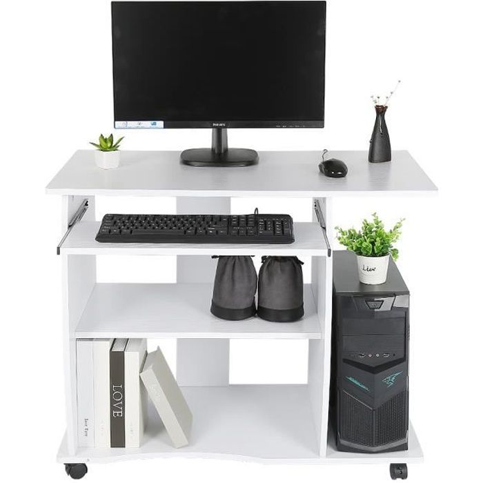Bureau pour Ordinateur - Meuble PC - Tablette Clavier - Blanc ...