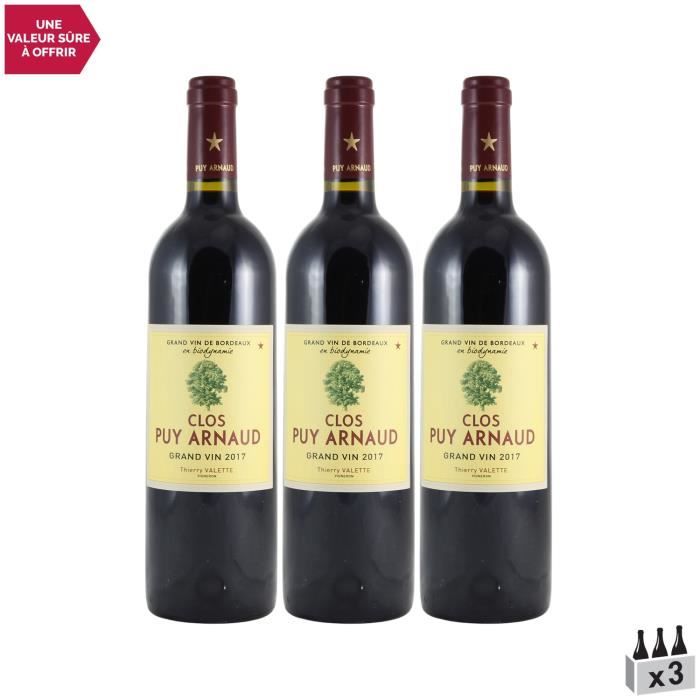 Château Clos Puy Arnaud Rouge 2017 - Lot de 3x75cl - Vin Rouge de Bordeaux - Appellation AOC ...
