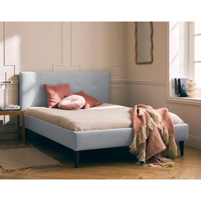 Monet - lit - 140x190 - sommier inclus - en tissu - Gris - Cdiscount Maison