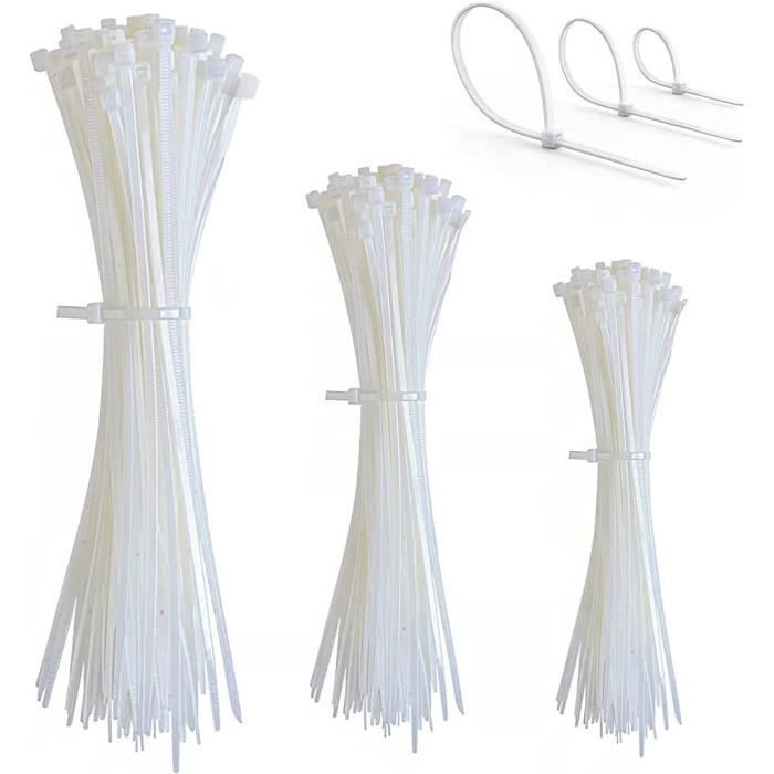 Lot De 300 Serre-Câbles En Nylon De Qualité Supérieure Blanc 100 X 2,5 Mm 200 X 2,5 Mm 300 X 3,6 ...