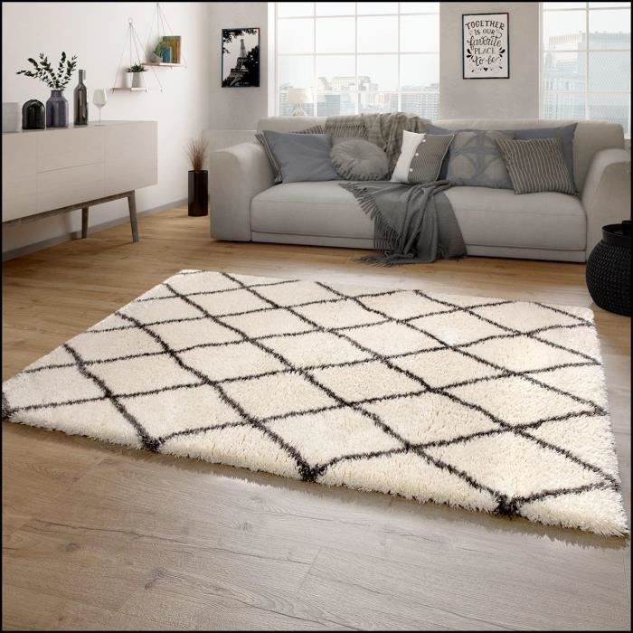 Tapis Shaggy Tapis De Salon Shaggy Poil Long Motif Diamant Scandinave Moderne, Dimension:80X150 ...