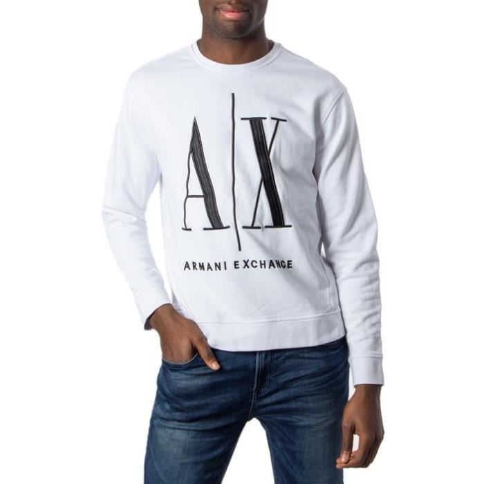 Sweatshirt Homme Armani Exchange Blanc Manches Longues Coton et Elasthanne