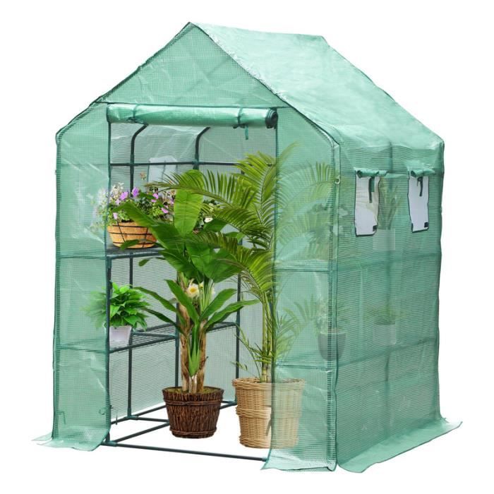 Vigevee Serre de Jardin PE avec Étagères 3 Niveaux pour Légume Plante Fleur Bâche Renforcée Vert ...