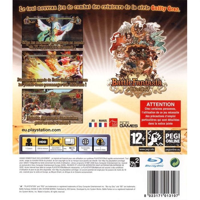 BATTLE FANTASIA / JEU CONSOLE PS3 - Cdiscount Jeux vidéo