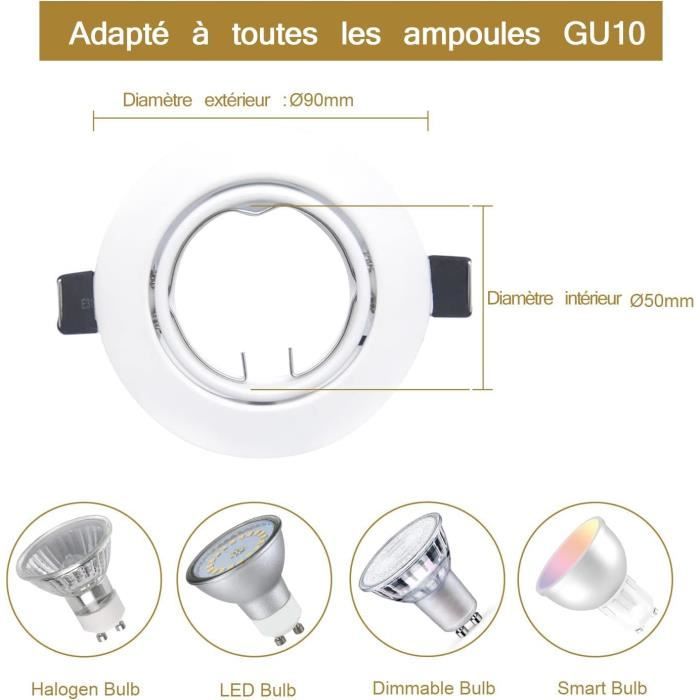 Projecteurs Spot Encastrable Gu10 Set,Cadre De Montage En Blanc Avec ...