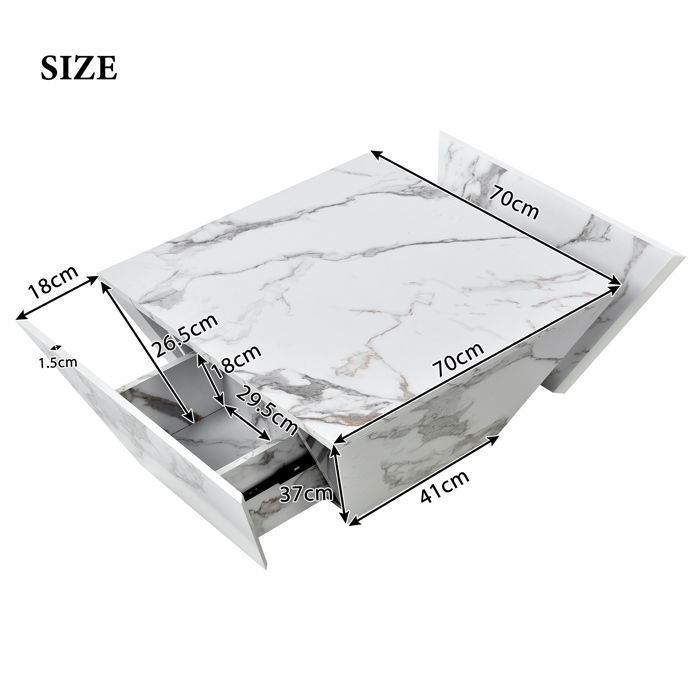MODFU Table basse trapézoïdale avec 2 tiroirs, 70x70x37 cm, MDF, blanc ...