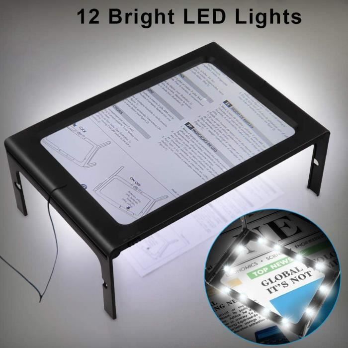 Loupe Lecture DIAOCARE Loupe de Lecture avec 12 Lneuse LED, 3X Grossissement A4 Rectangulaire ...