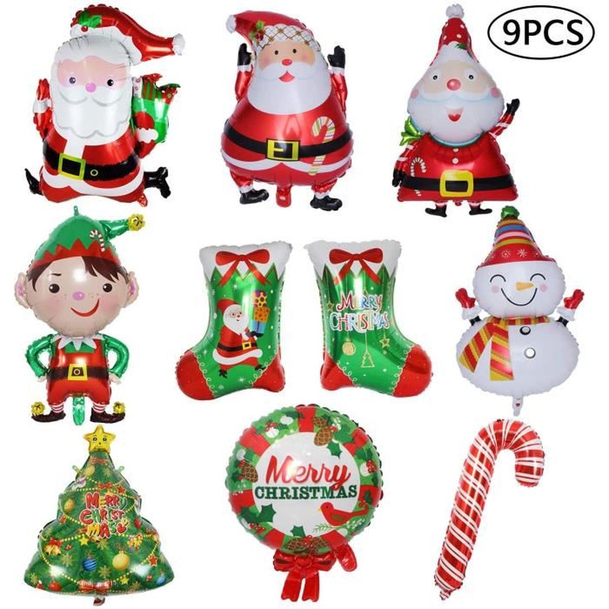 Ballon de Noël 9PCS Ballons en Aluminium Gonflable Père Noël Arbre de ...