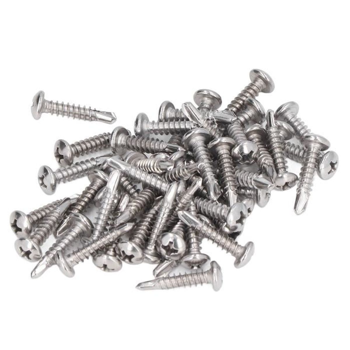 AUN Vis autoperceuse - 100 pcs vis auto-perceuse en acier inoxydable tête ronde M4.2x19 Kit d ...