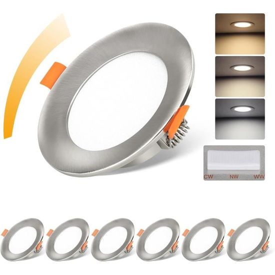Spot Led Encastrable Extra Plat 230V Lot De 6 Spots Led Dimmables Spots De Plafond 7W 700Lm Ip44 ...