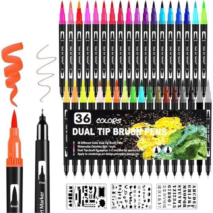 36 Couleurs Feutres Coloriage Adulte Enfants Double Pointe Feutre ...