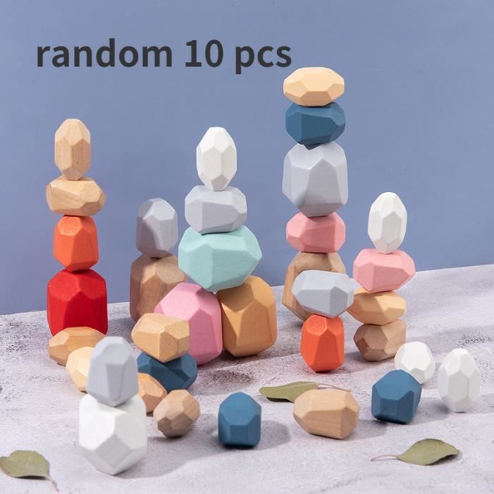 Type 1-Jeu de pierres à empiler en bois, 20 pièces aléatoires, jeu de blocs de construction ...