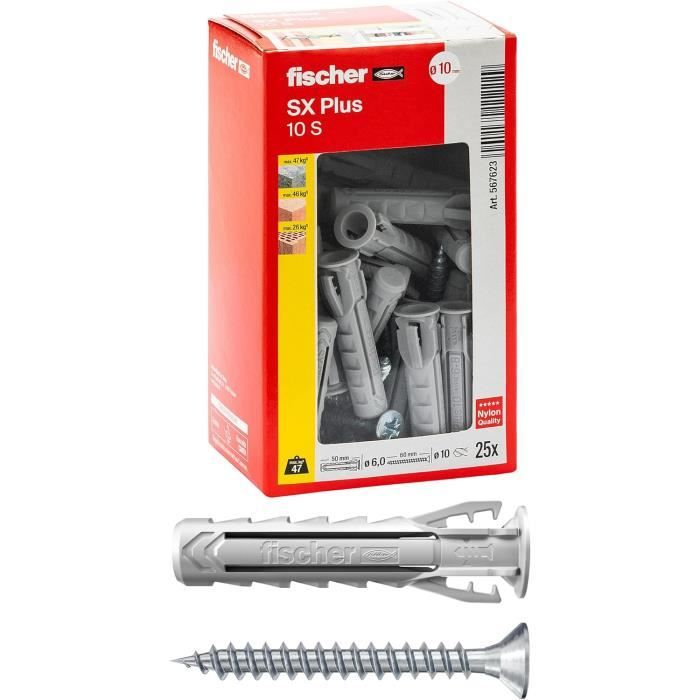 25 Chevilles Sx Plus Avec Vis 10 X 50 Mm Pour Mur Plein, Brique ...
