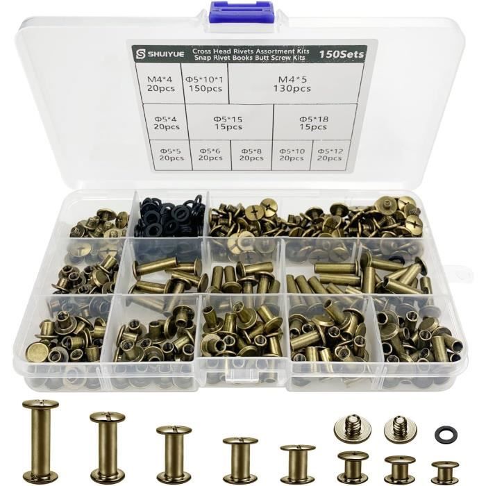 150 PièCes Vis De Reliure, Rivets De Reliure à TêTe Plate, Rivet à ...