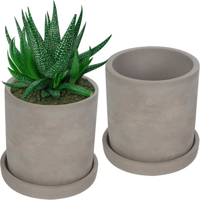 Belle Vous Petit Pot de Fleur Gris en Ciment (Lot de 2) - Pot pour avec ...