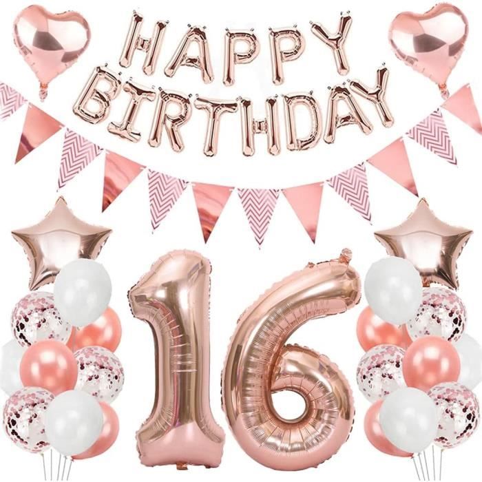 Decoration Anniversaire 16 ans Fille, Ballons Anniversaire Fille, Or ...