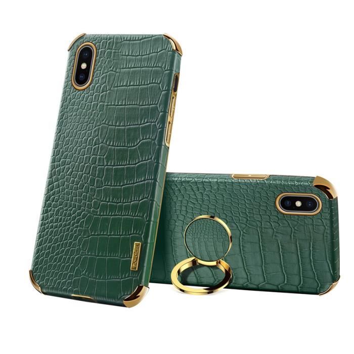 Coque iPhone X, Vert Cuir Crocodile avec Bague Support Antichoc ...