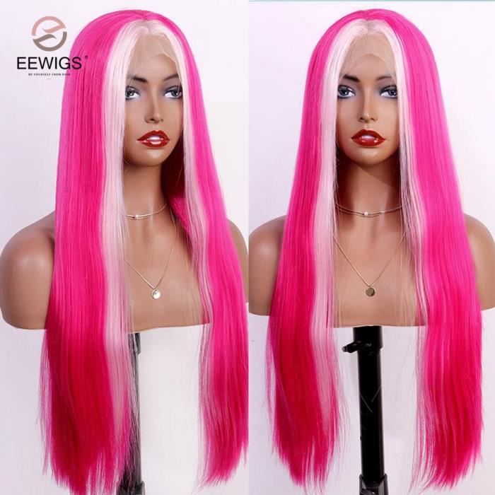 Pink wig 22 pouces Perruque Lace Front Wig synthétique sans colle ...