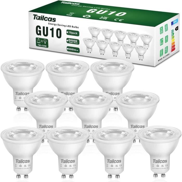 7W Ampoules Spot Led Gu10, Équivalent Spots Halogene 50W, Blanc Froid 6000K 500Lm Ac 220-240V ...