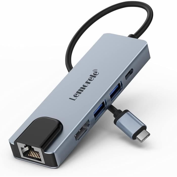 Hub Usb C 5-En-1, Adaptateur Avec Ethernet Lan Rj45, 4K Hdmi, 2 Usb 3.0 ...