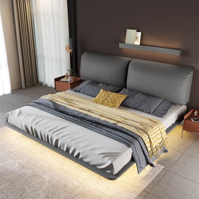 Dripex Lit Double rembourré 140x200cm avec éclairage LED,Lit rembourré ...