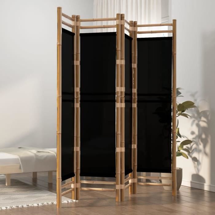 KEENSO Cloison de séparation pliante 4 panneaux 160 cm Bambou et toile ...