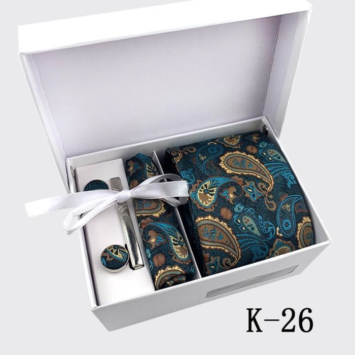 CRAVATE Homme - Mode Plaid Bande Floral Boite cadeau Ensemble 6 pièces - style1 bleu LC ...