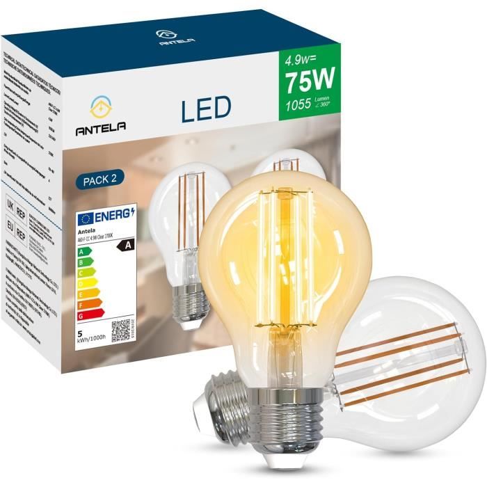 Ampoule Led E27 5W 1055Lm 2700K Lumière Blanche Chaud, Classe A, 75W Equivalent À Incandescence ...