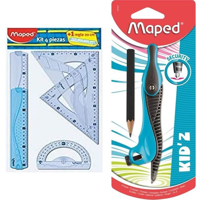 Kit Traz Règle-Equerre-Rapporteur & Compas Scolaire Kid'Z Bague ...