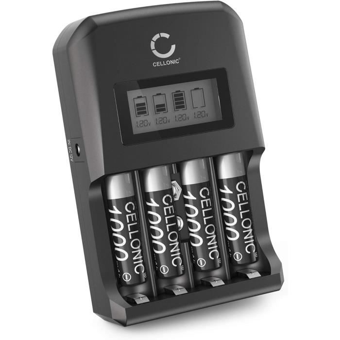 CELLONIC Pack de 4 Piles Rechargeables AAA 1000mAh + Chargeur ...
