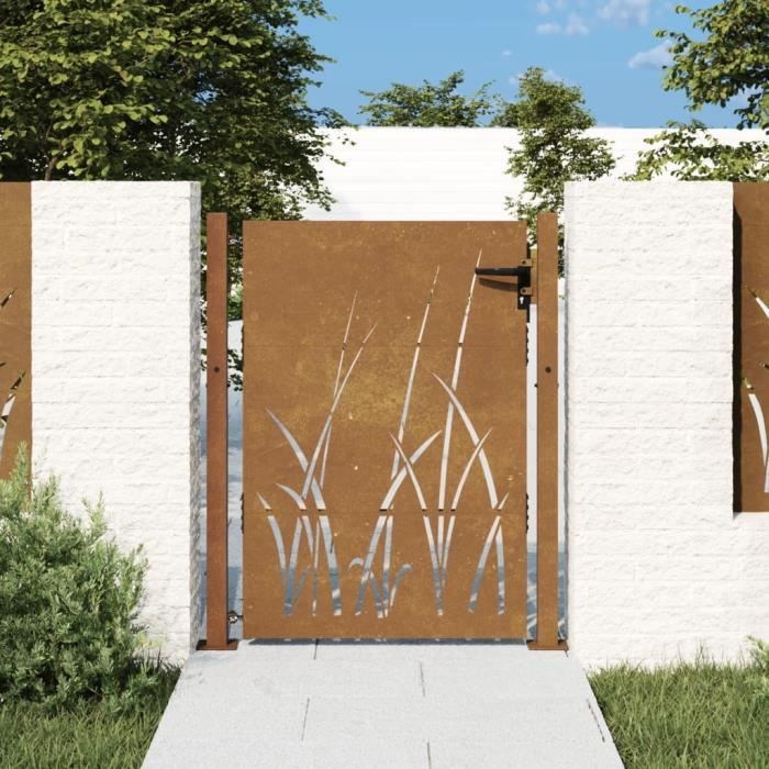 PAL-Portail de jardin 105x130 cm acier corten conception d'herbe-PAL153228 - Cdiscount Bricolage