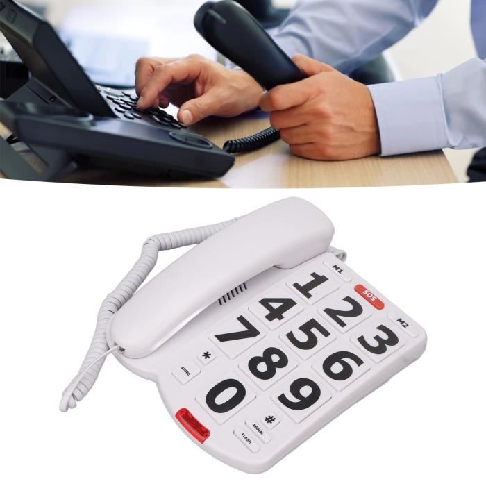 Téléphone fixe à gros boutons Téléphone à Gros Boutons pour Personnes gées, Téléphone Fixe ...