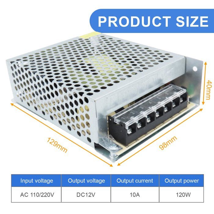 Alimentation 12V 10A Transformateur LED 120W Commutation Alimentation ...