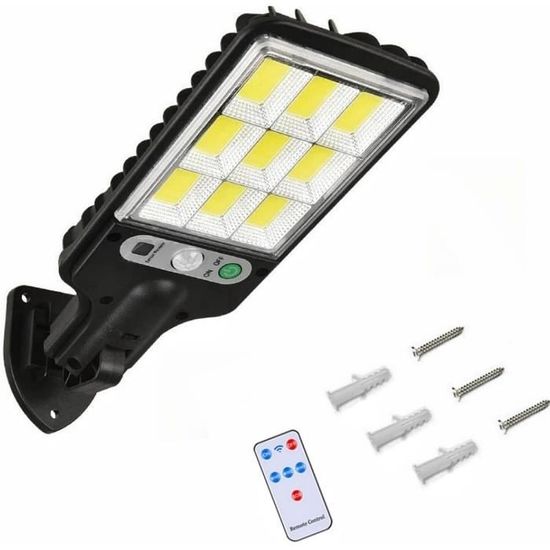 Lampe solaire exterieur detecteur de mouvement, lampadaires solaires 180 COB avec Télécommande ...