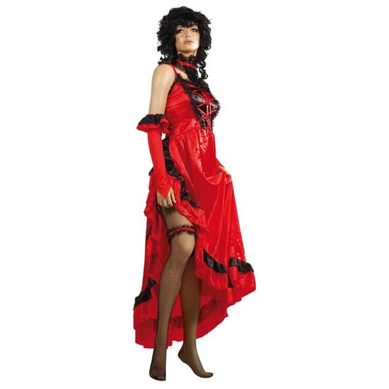 Costume femme Saloon - Rouge - Robe et manches - 100% Polyester ...