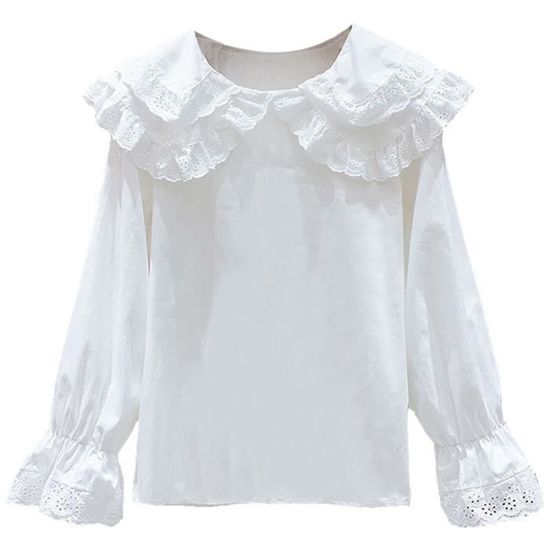 Chemise,Chemisier en dentelle à col claudine pour femme,chemise blanche ...